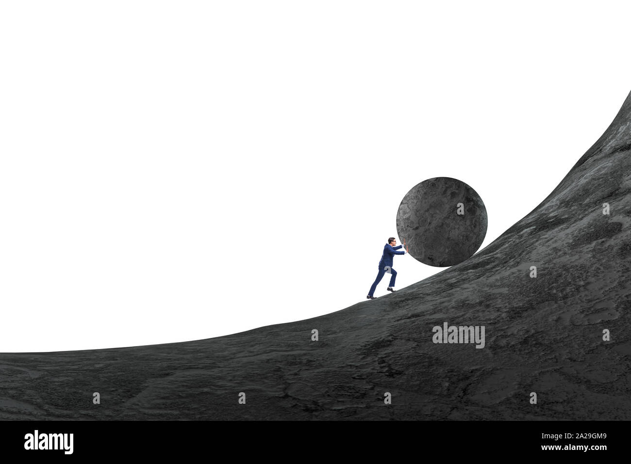 The man pushing large stone to the top Stock Photo - Alamy