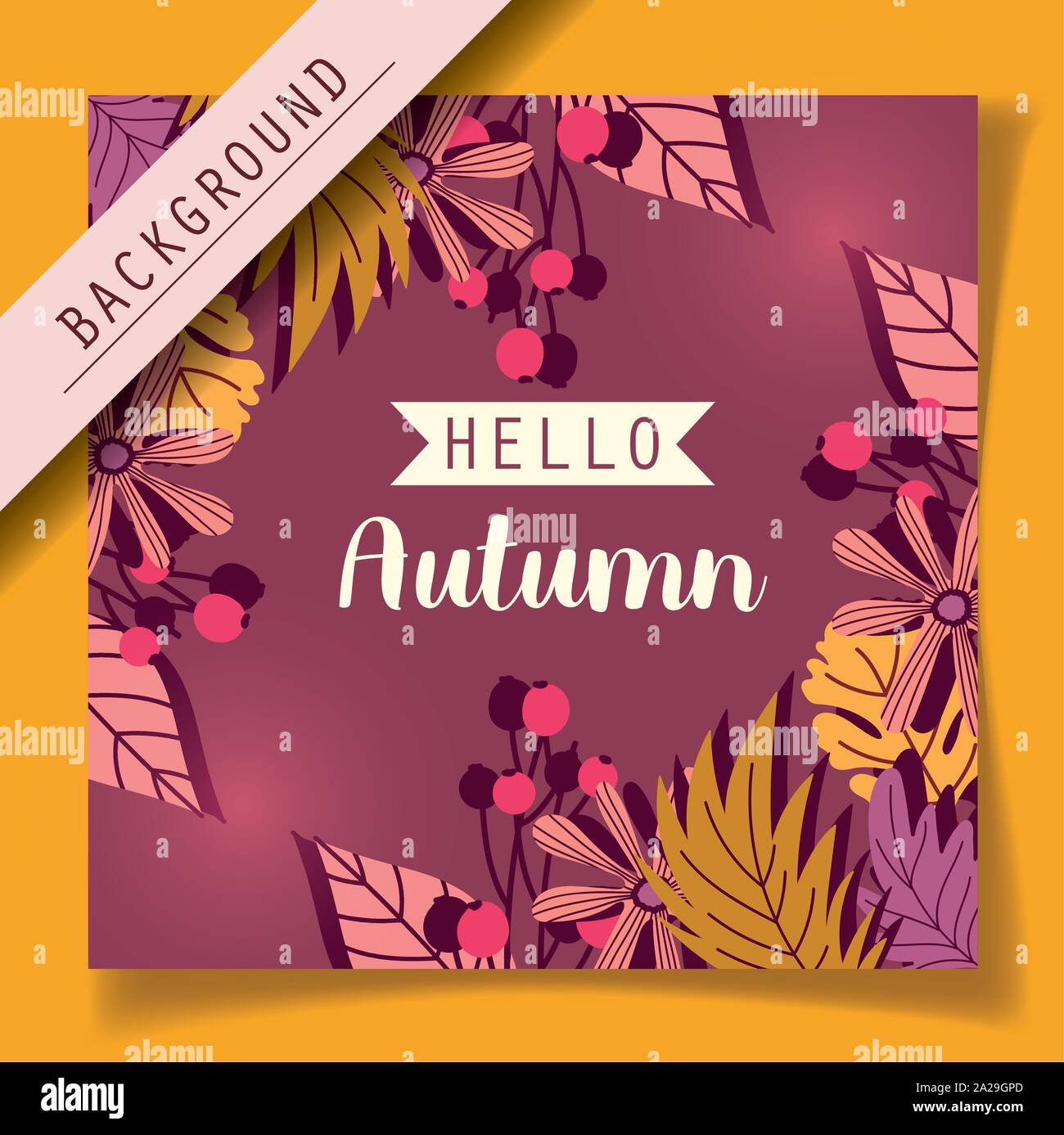 hello autumn leaves flower foliage season frame background vector ...
