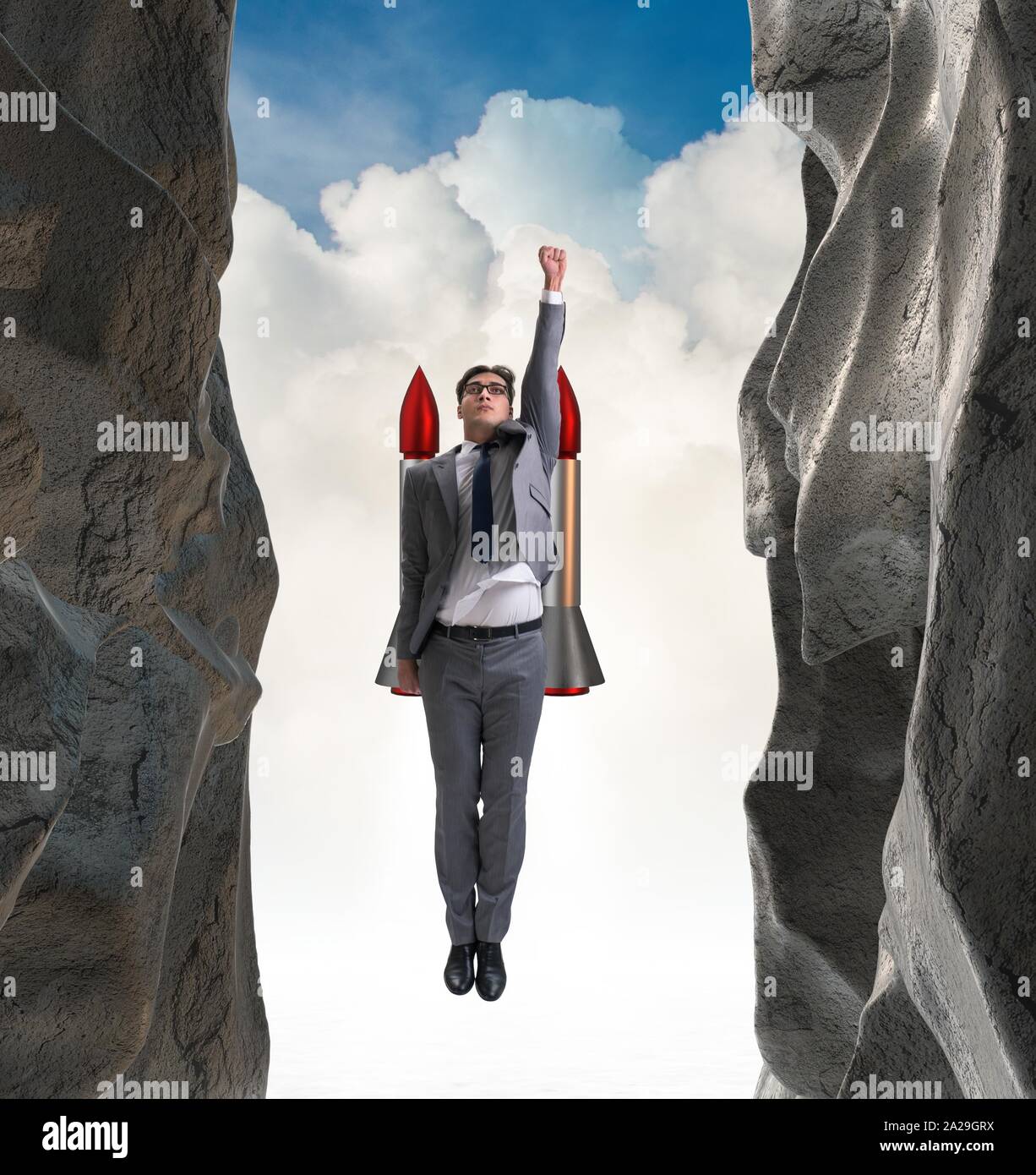 The businessman overcoming challenges in business concept Stock Photo ...