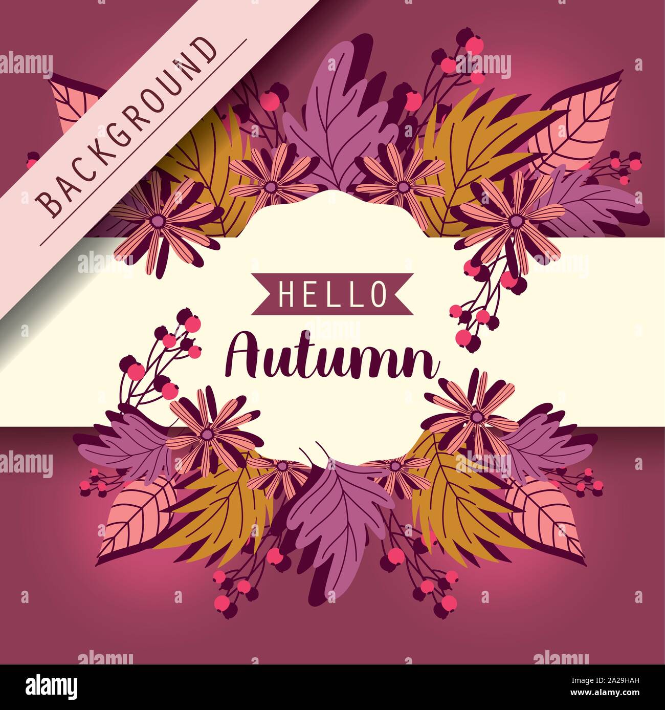 hello autumn leaves foliage season badge background vector illustration ...