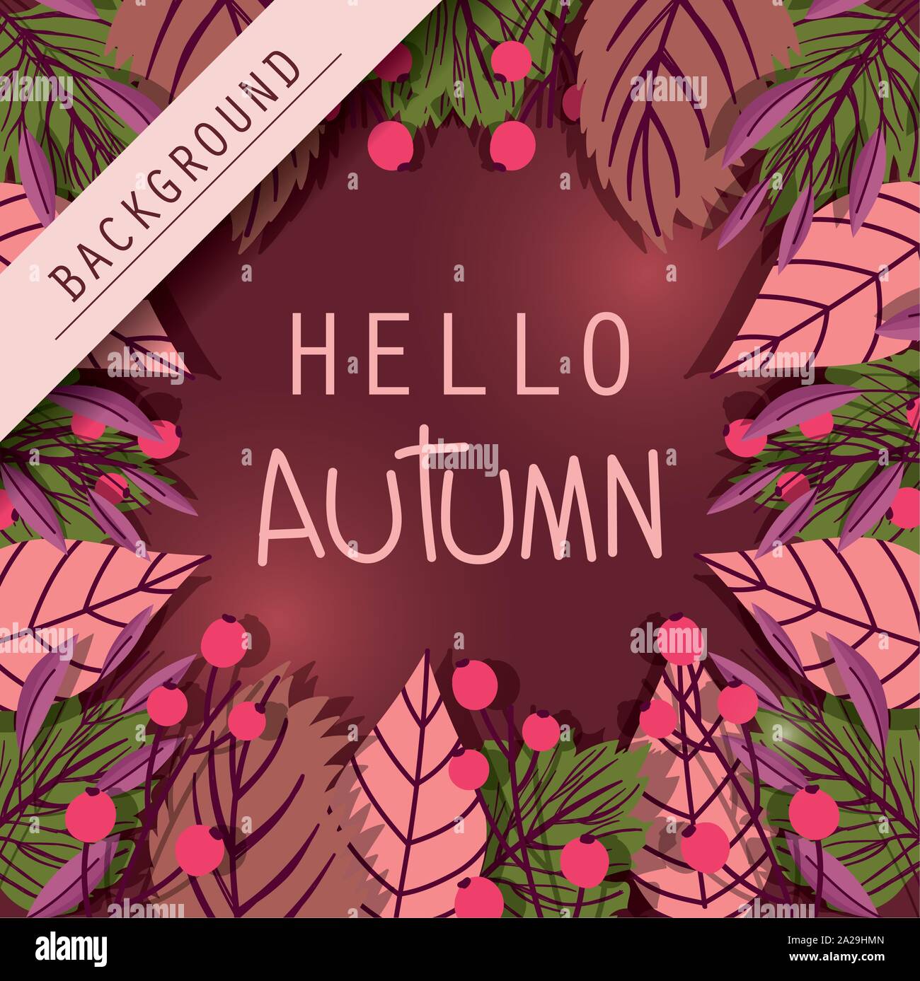 hello autumn leaves season background foliage seeds decoration vector ...