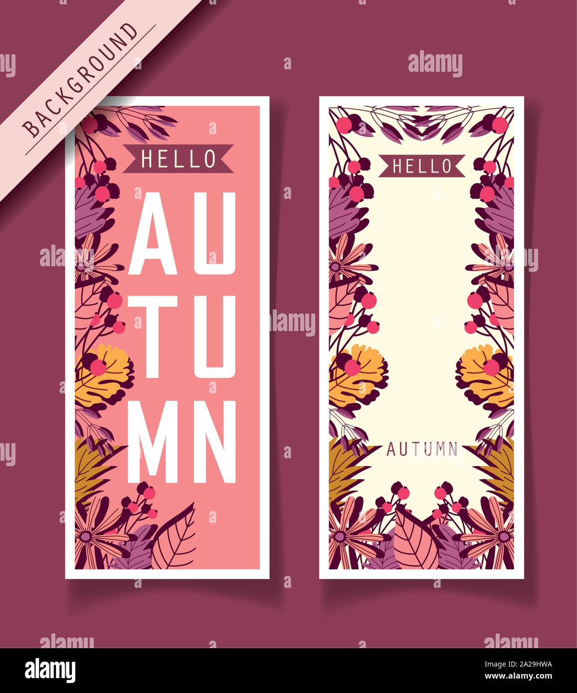 hello autumn leaves season lettering banners background vector ...