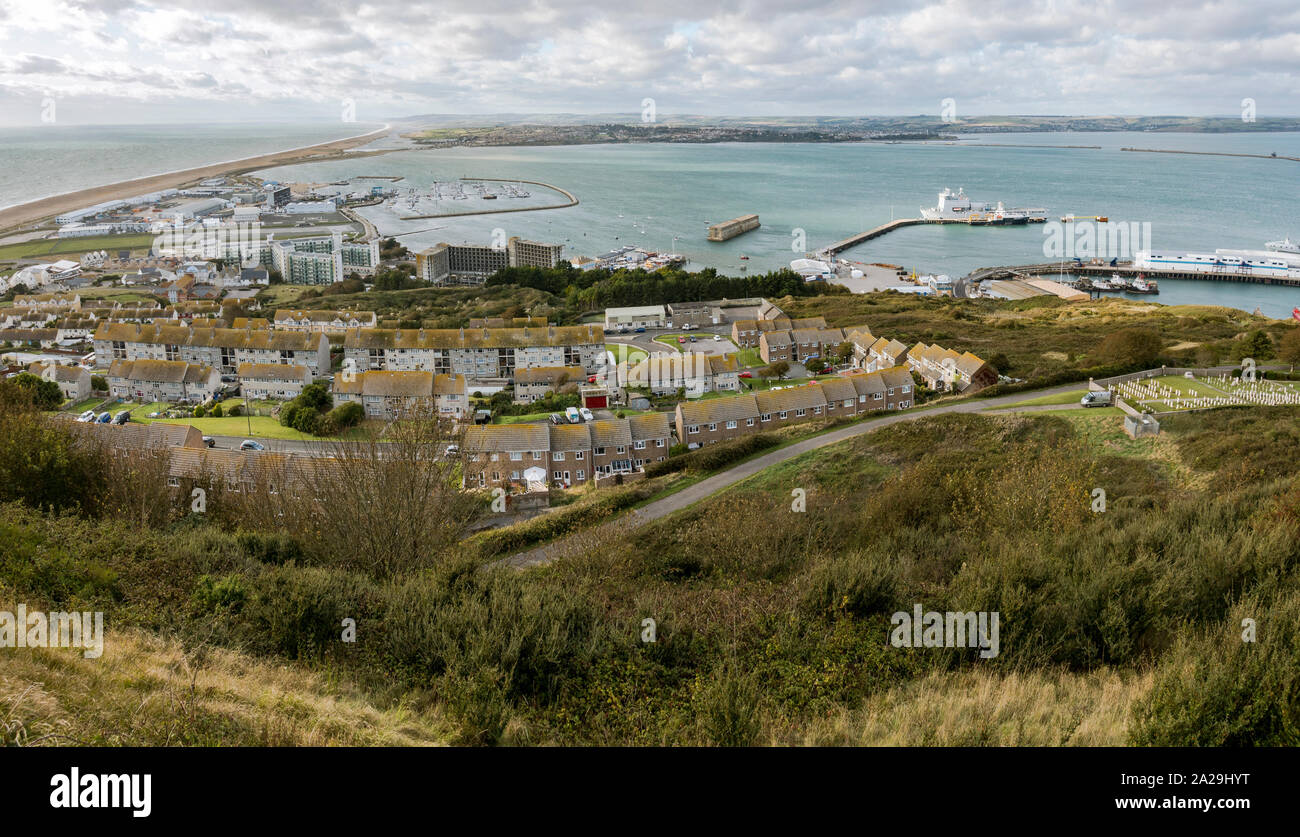 Portland Dorset, View of the village of Fortuneswell on the isle of ...