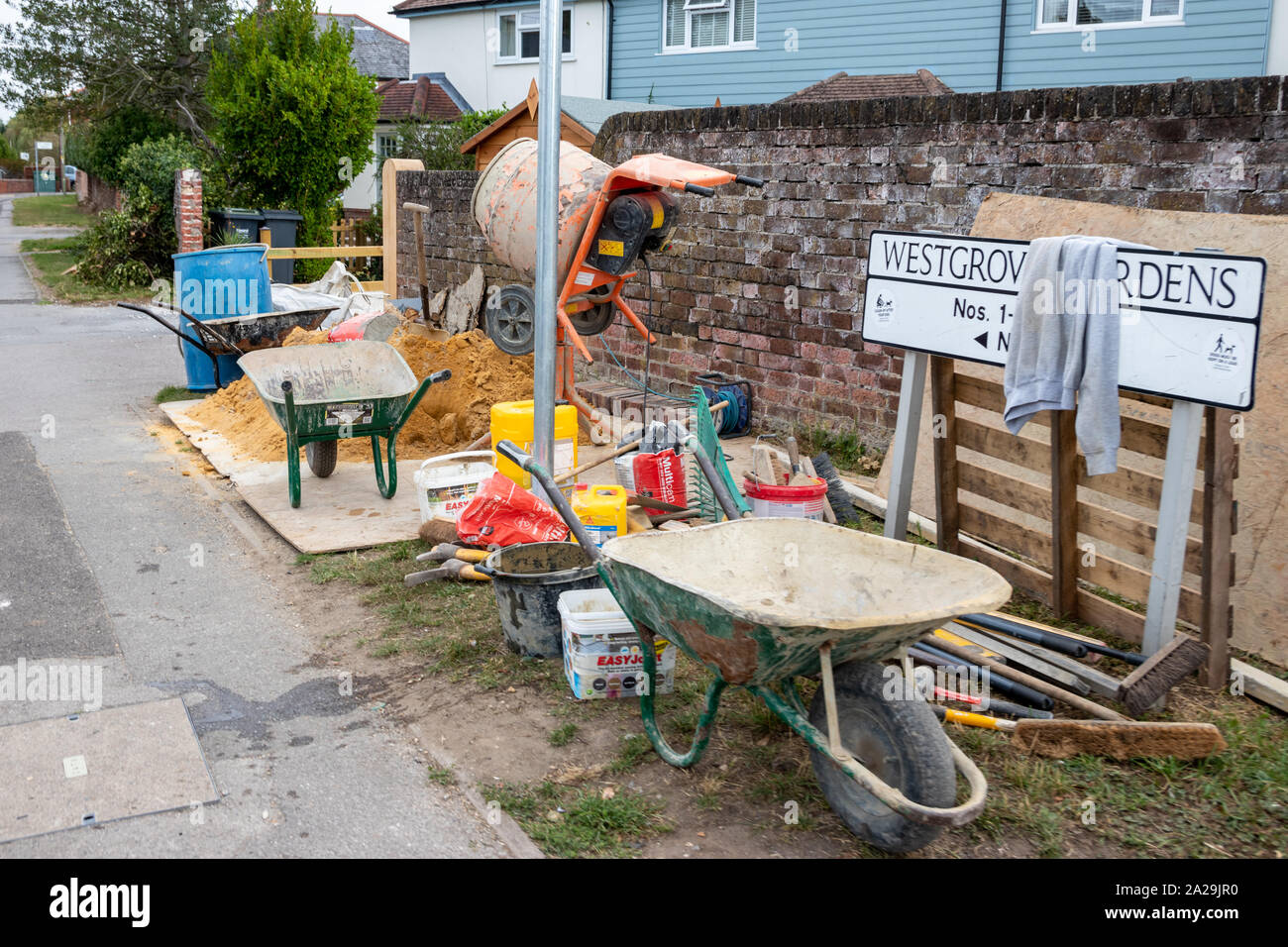 various tools and equipment from a building site or construction site ...