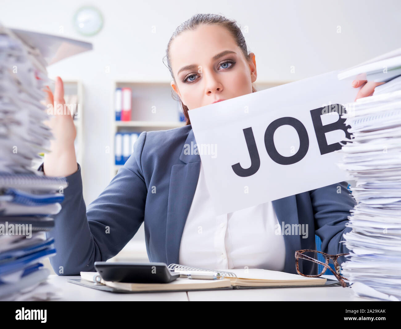 The businesswoman not coping with workload and resigning Stock Photo ...