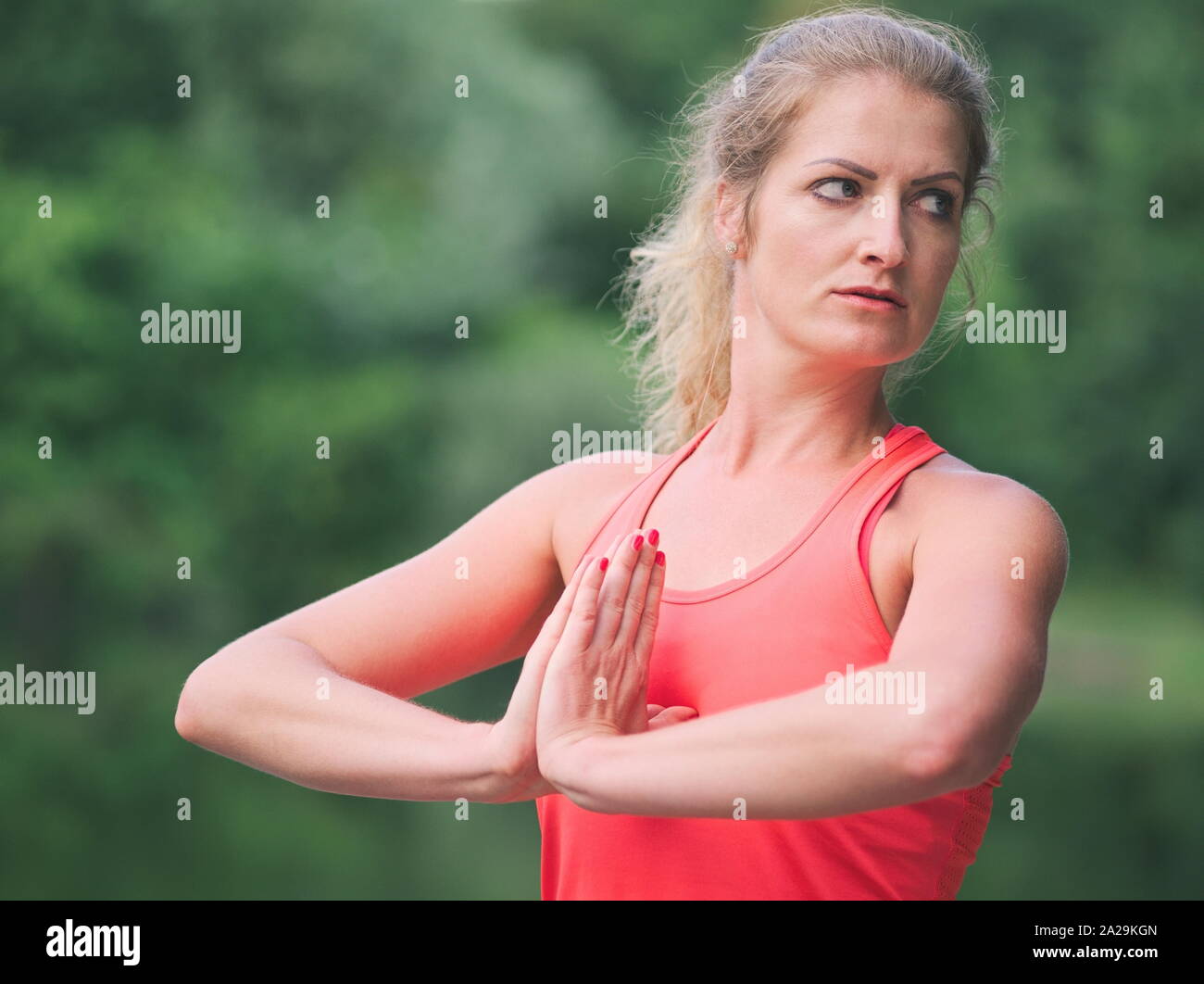 Woman yoga pose mature hi-res stock photography and images - Alamy