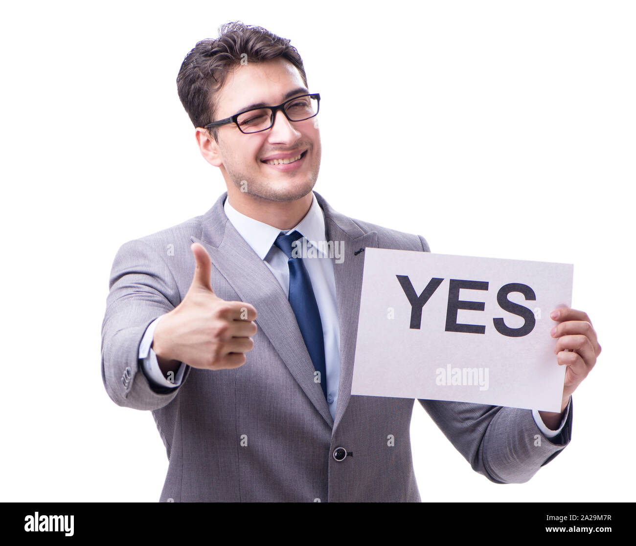 The businessman in positive yes answer isolated on white background ...