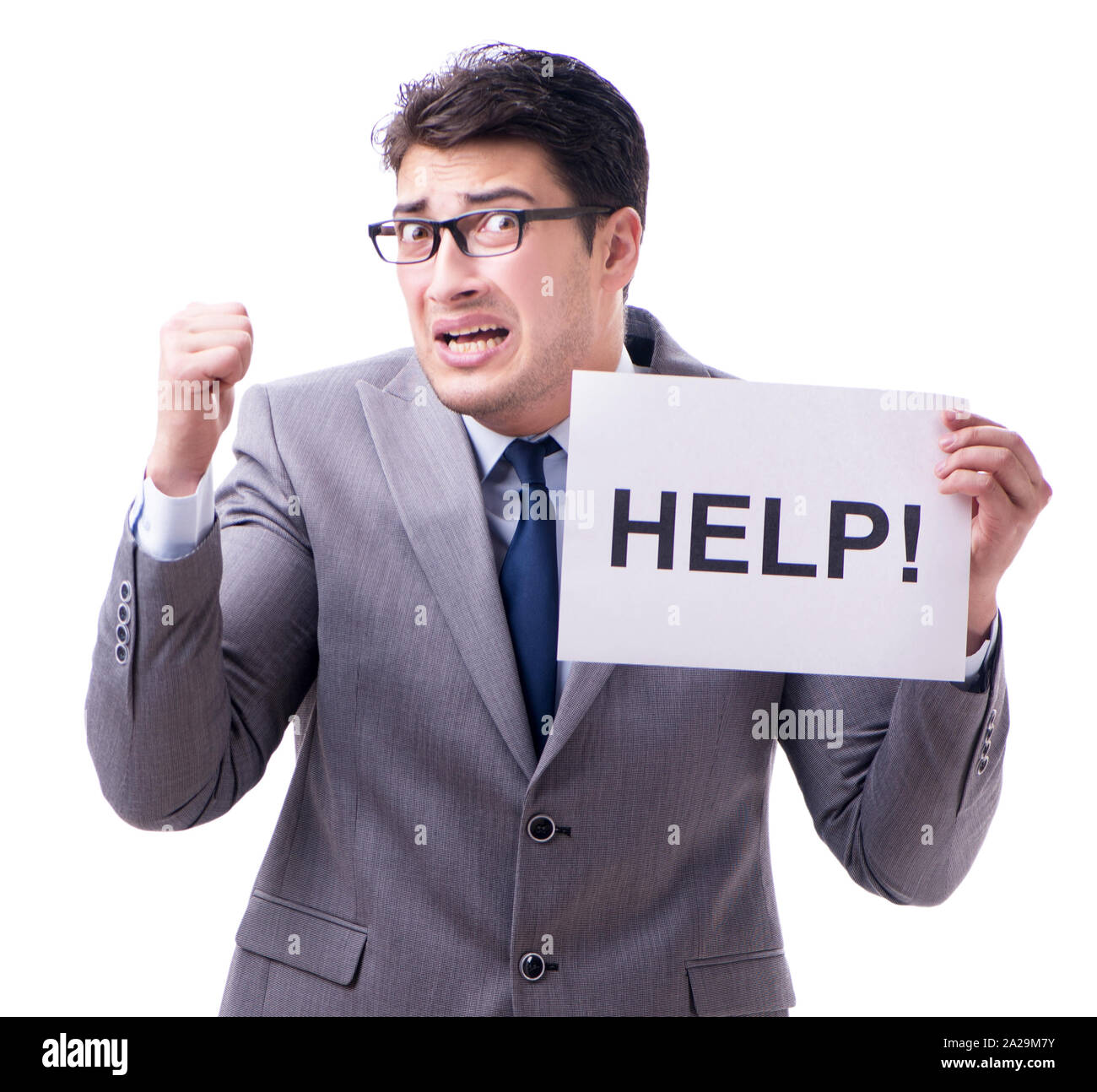 The businessman asking for help isolated on white background Stock ...