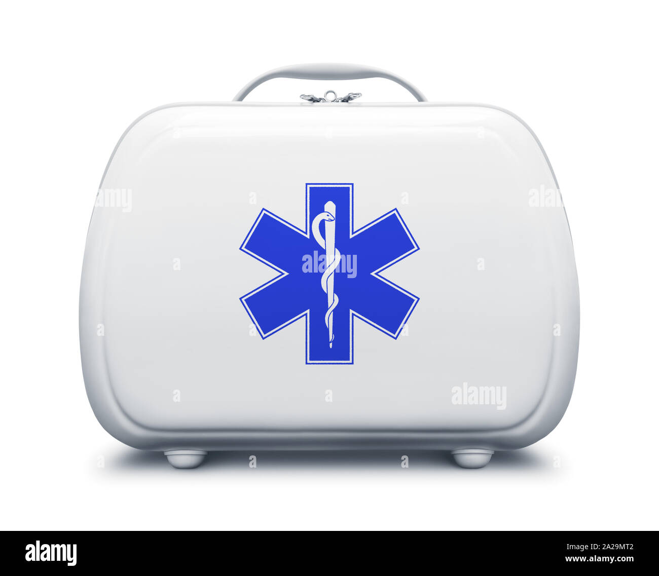 First aid kit with star of life logo on white background, frontal view ...