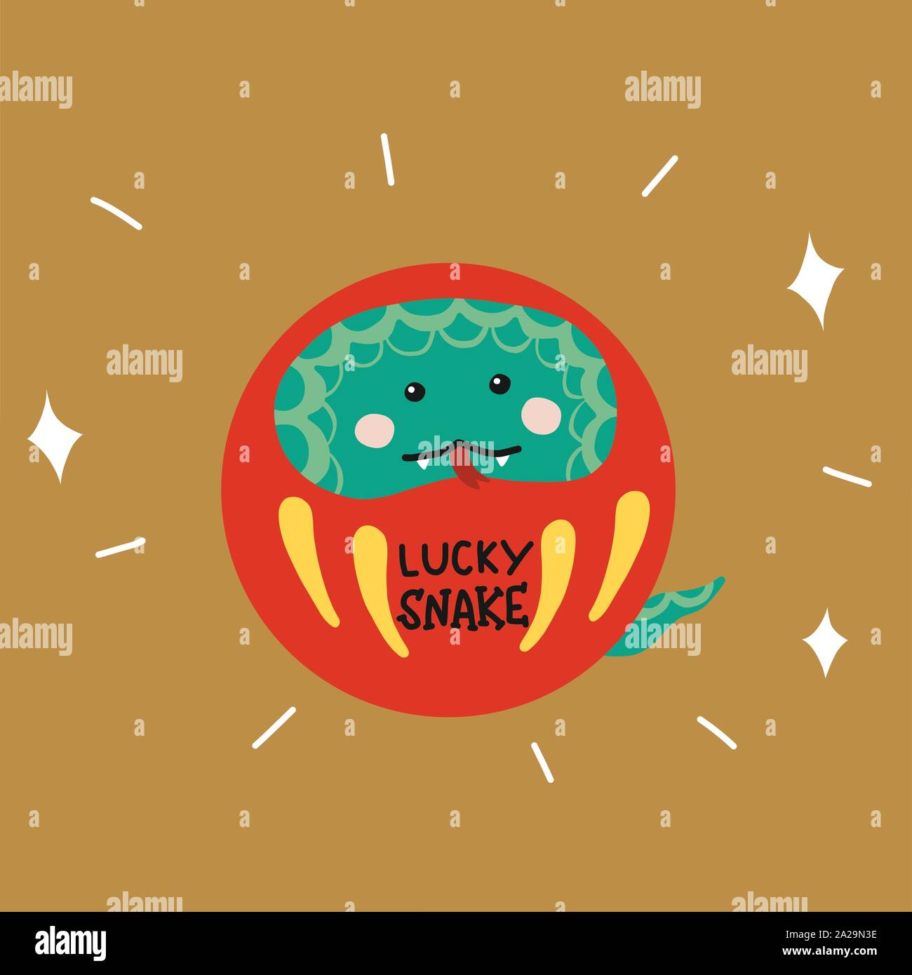 Lucky Snake Daruma (Japanese lucky charm) cute cartoon vector ...