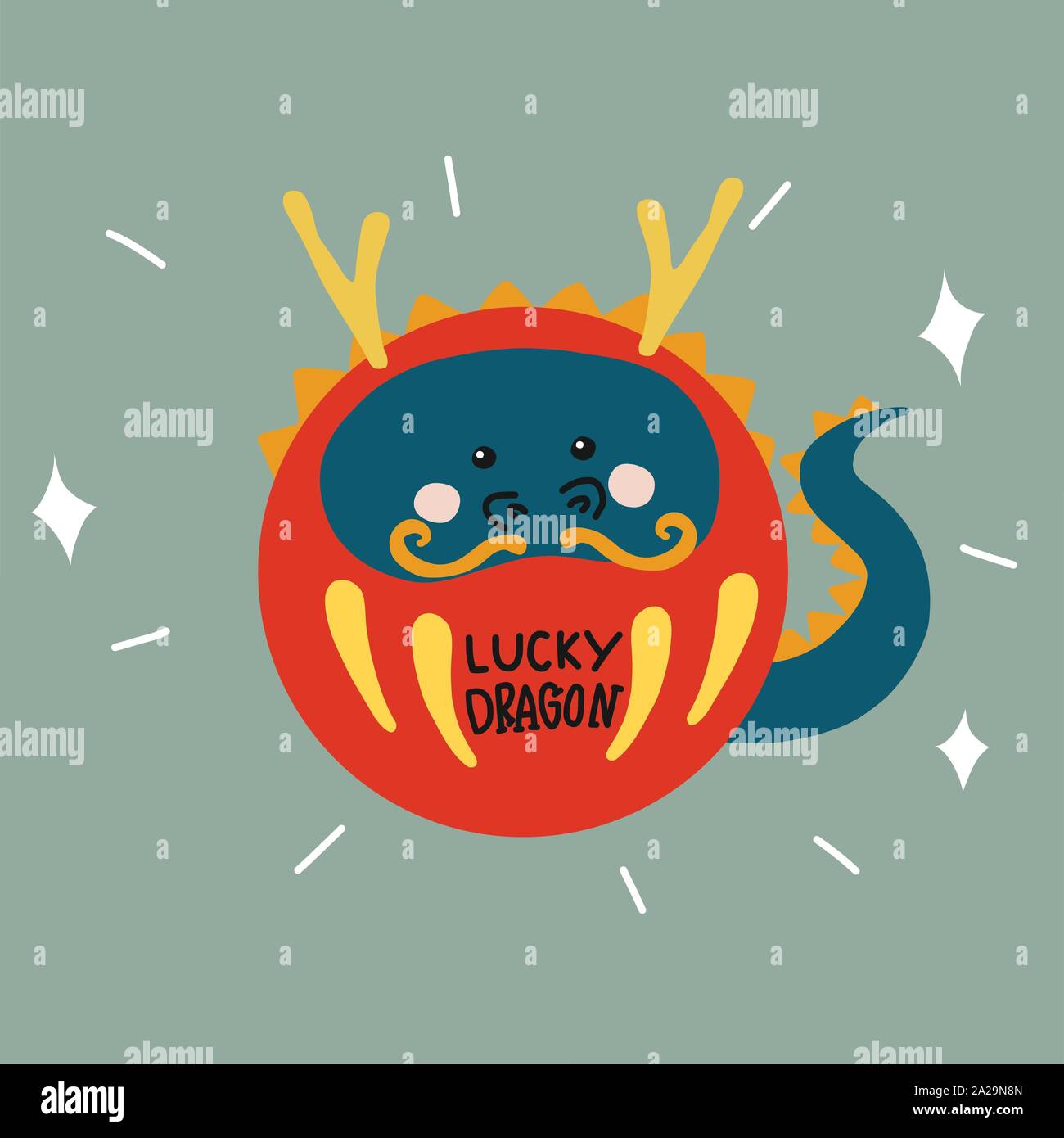 Lucky Dragon Daruma (Japanese lucky charm) cute cartoon vector ...