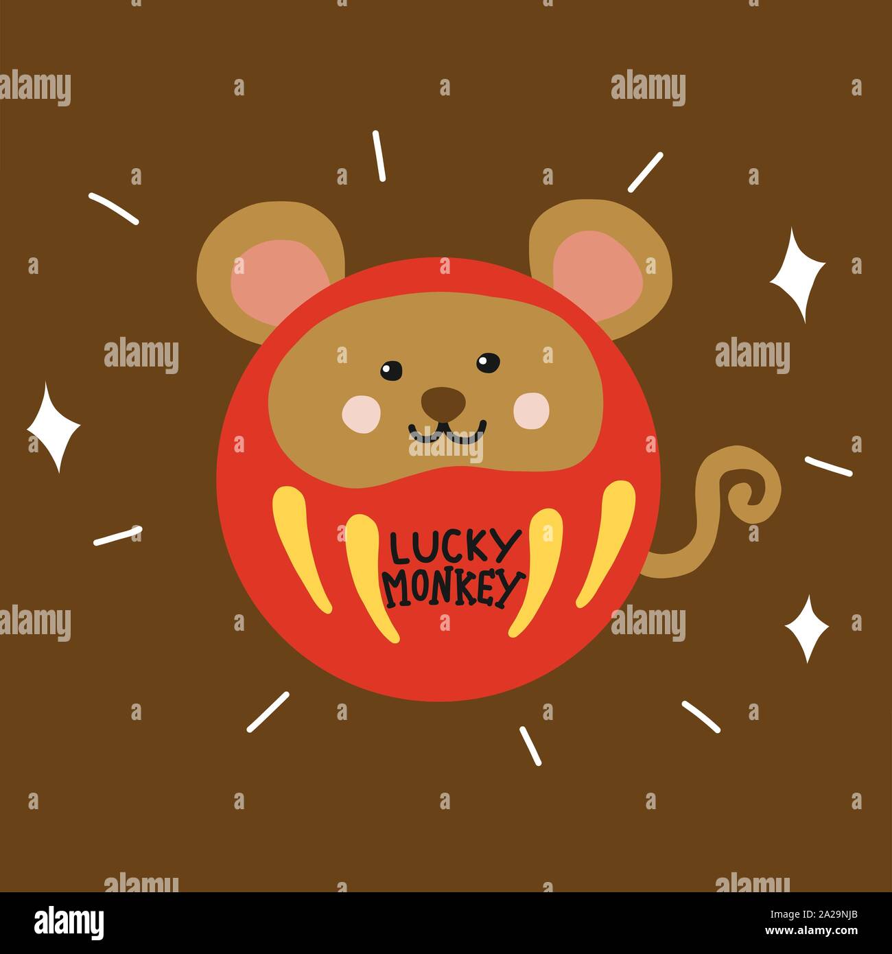 Lucky Monkey Daruma (Japanese lucky charm) cute cartoon vector ...
