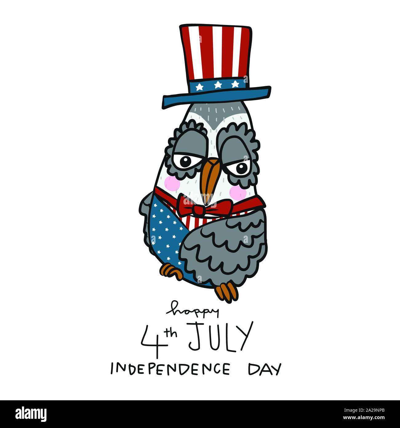 Cute Owl 4th July Independence Day cartoon vector illustration Stock ...