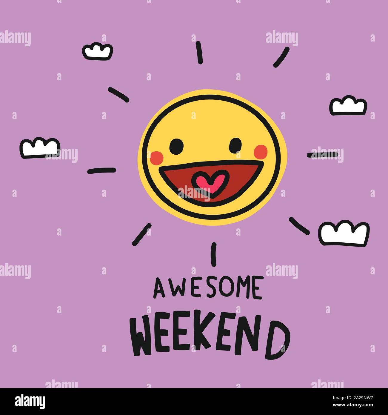 Awesome Weekend cute sun smile doodle style vector illustration Stock ...