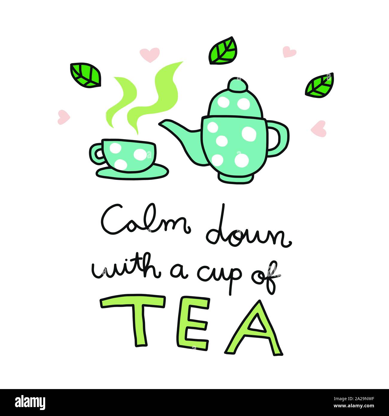 Calm down with a cup of tea cartoon doodle vector illustration Stock ...