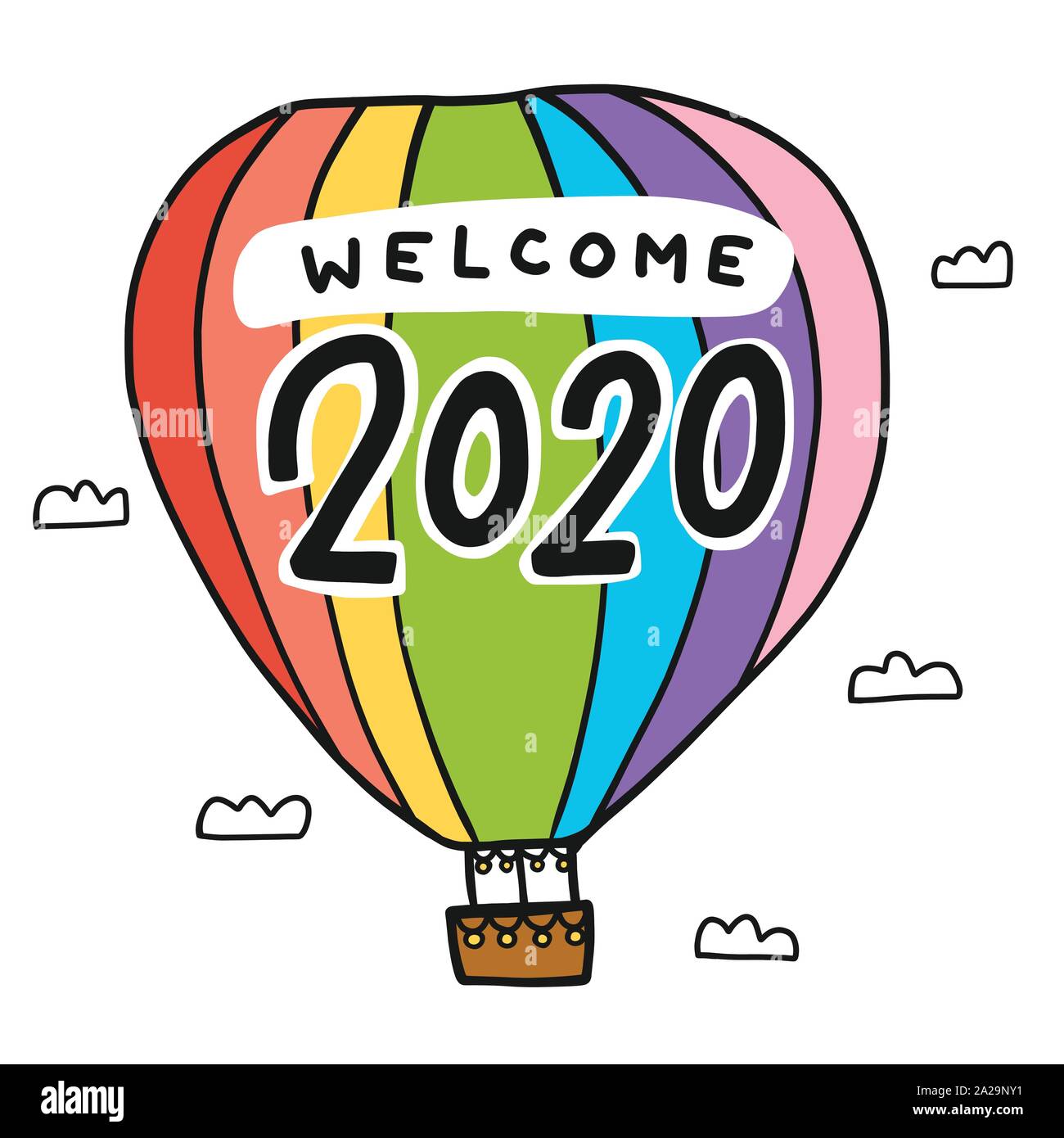 Welcome 2020 colorful balloon cartoon doodle vector illustration Stock ...