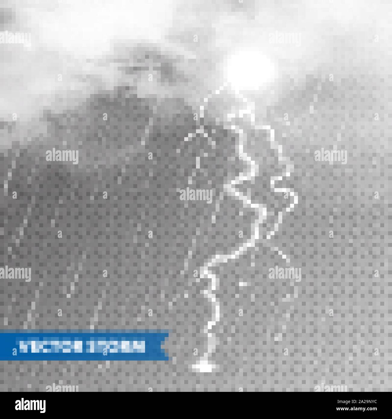 Realistic rain with clouds and lightning on transparent background ...