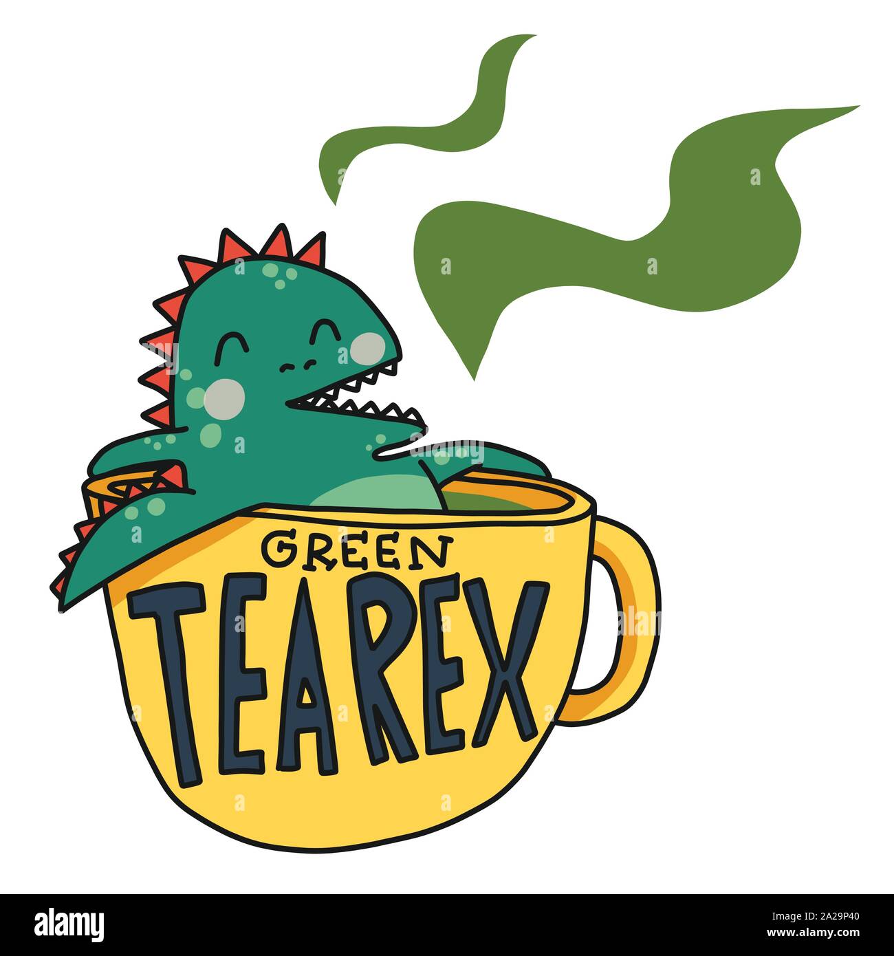 Green Tearex (Tyrannosaurus) in hot green tea cup cartoon vector ...