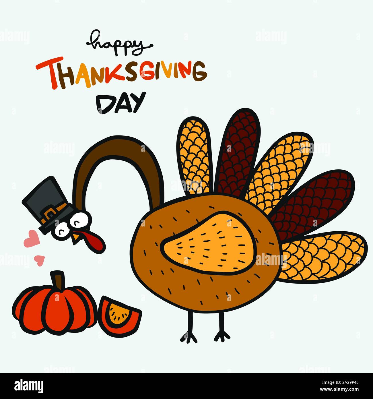 Turkey love pumpkin, Happy thanksgiving day cartoon vector illustration ...