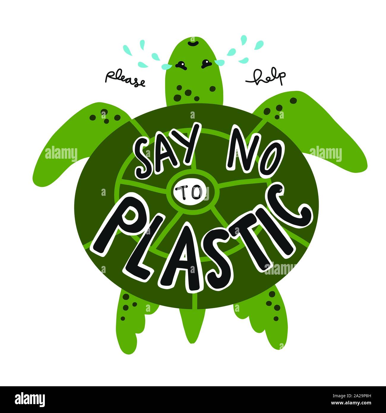 Say no to plastic, sea turtles crying for help cartoon vector ...