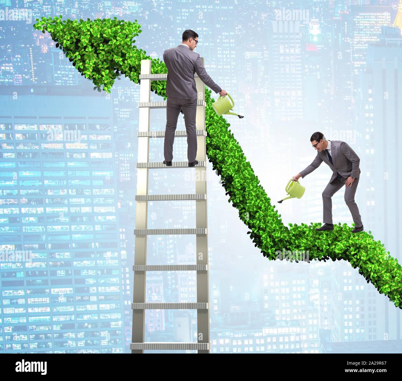 Businessman in investment concept watering financial line chart Stock ...