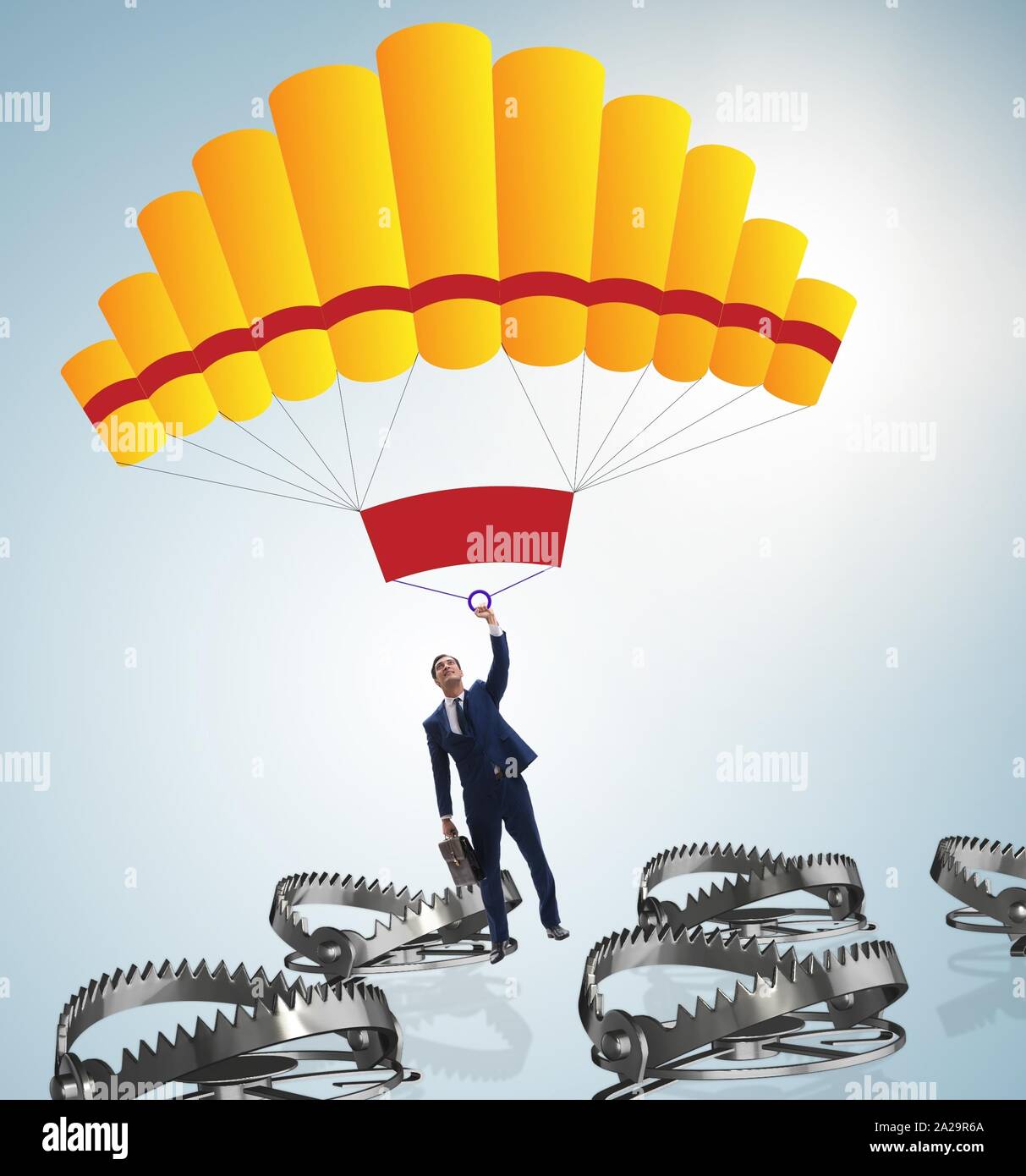 The businessman falling into trap on parachute Stock Photo - Alamy