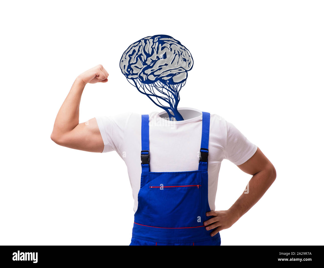 The worker with brain in robotics and automation concept Stock Photo ...