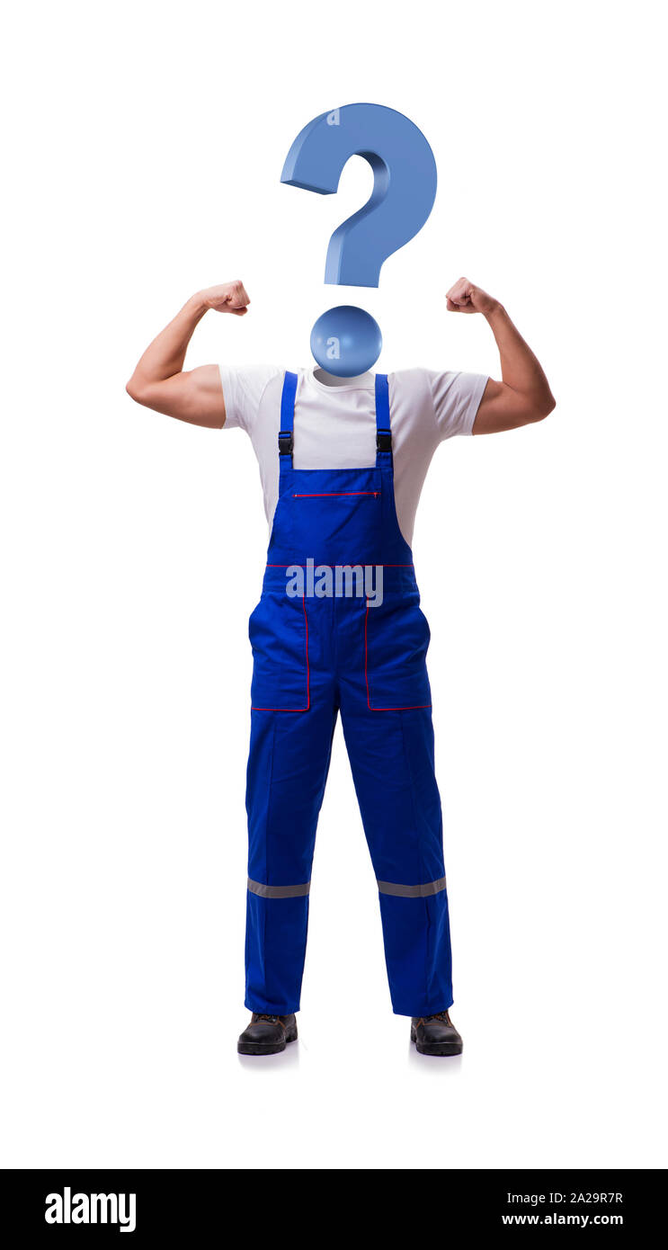 The worker with question mark instead of head Stock Photo - Alamy