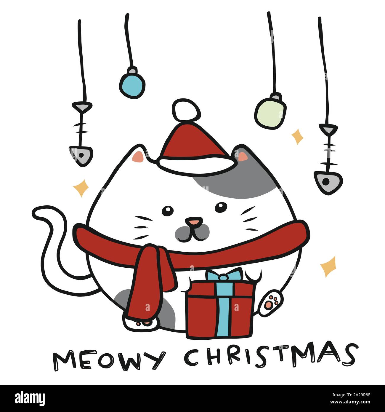 Meowy Christmas cat cartoon vector illustration Stock Vector Image ...