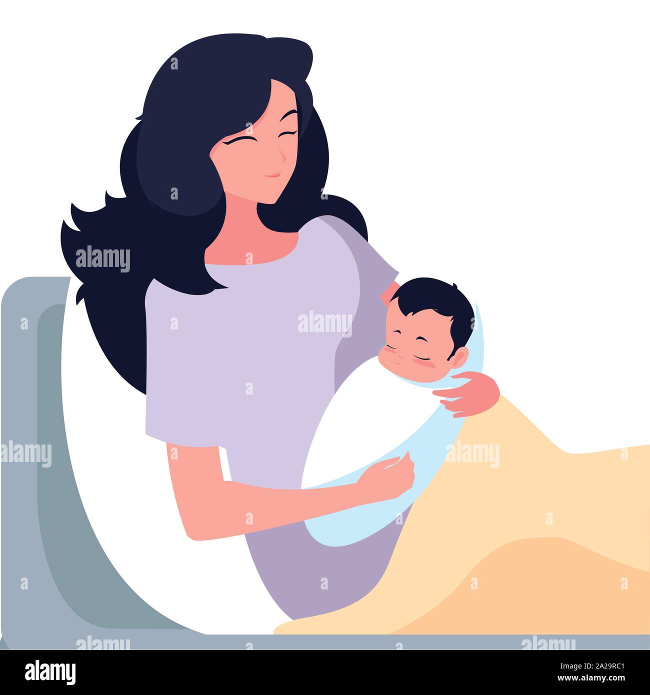 Newborn Baby And Mother Animated