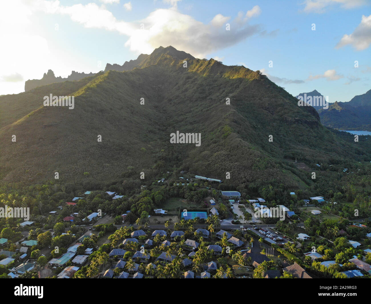MOOREA, FRENCH POLYNESIA -30 NOV 2018- Aerial view of the Moorea lagoon ...