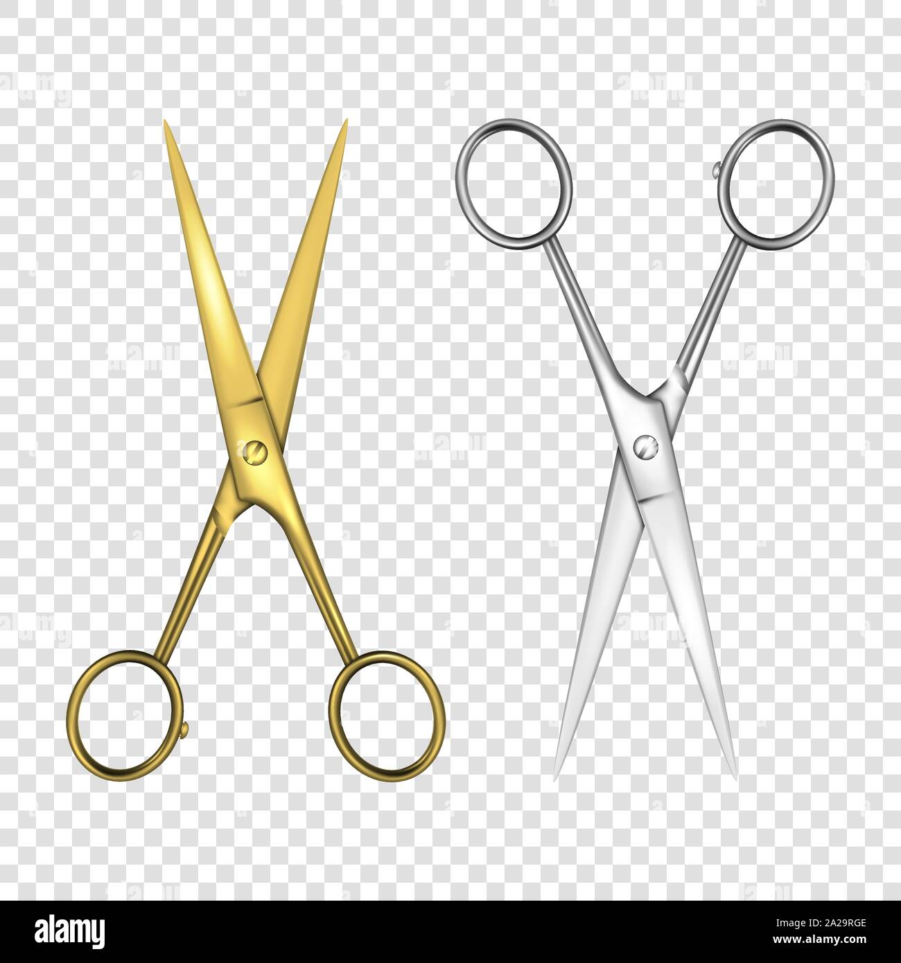 Vector 3d Realistic Silver and Gold Metal Opened Stationery Scissor ...