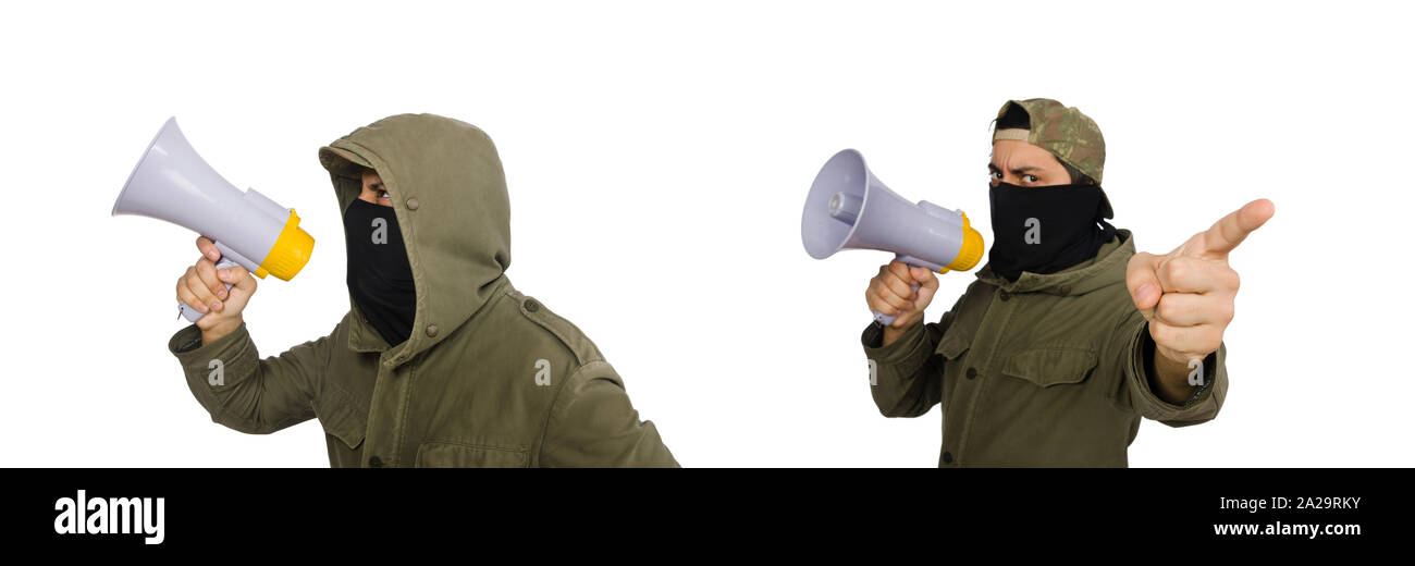The criminal wearing mask isolated on white Stock Photo - Alamy