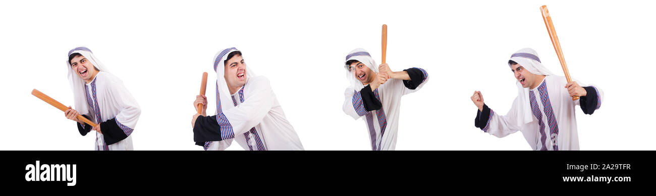 The aggressive arab man with baseball bat on white Stock Photo - Alamy