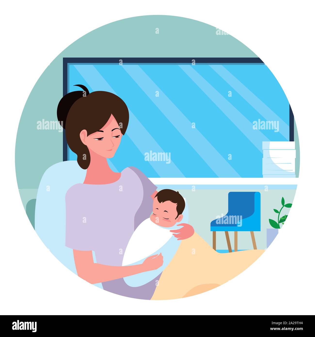 Newborn Baby And Mother Animated