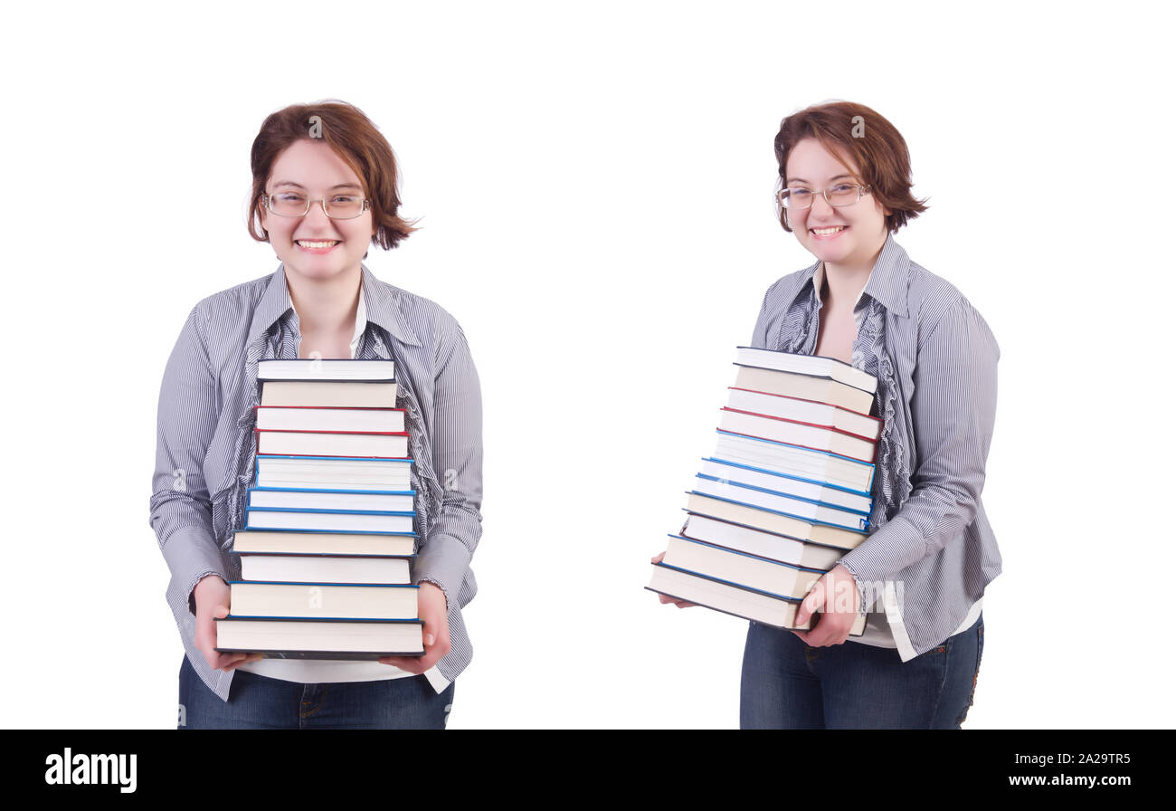 The girl student with books on white Stock Photo - Alamy