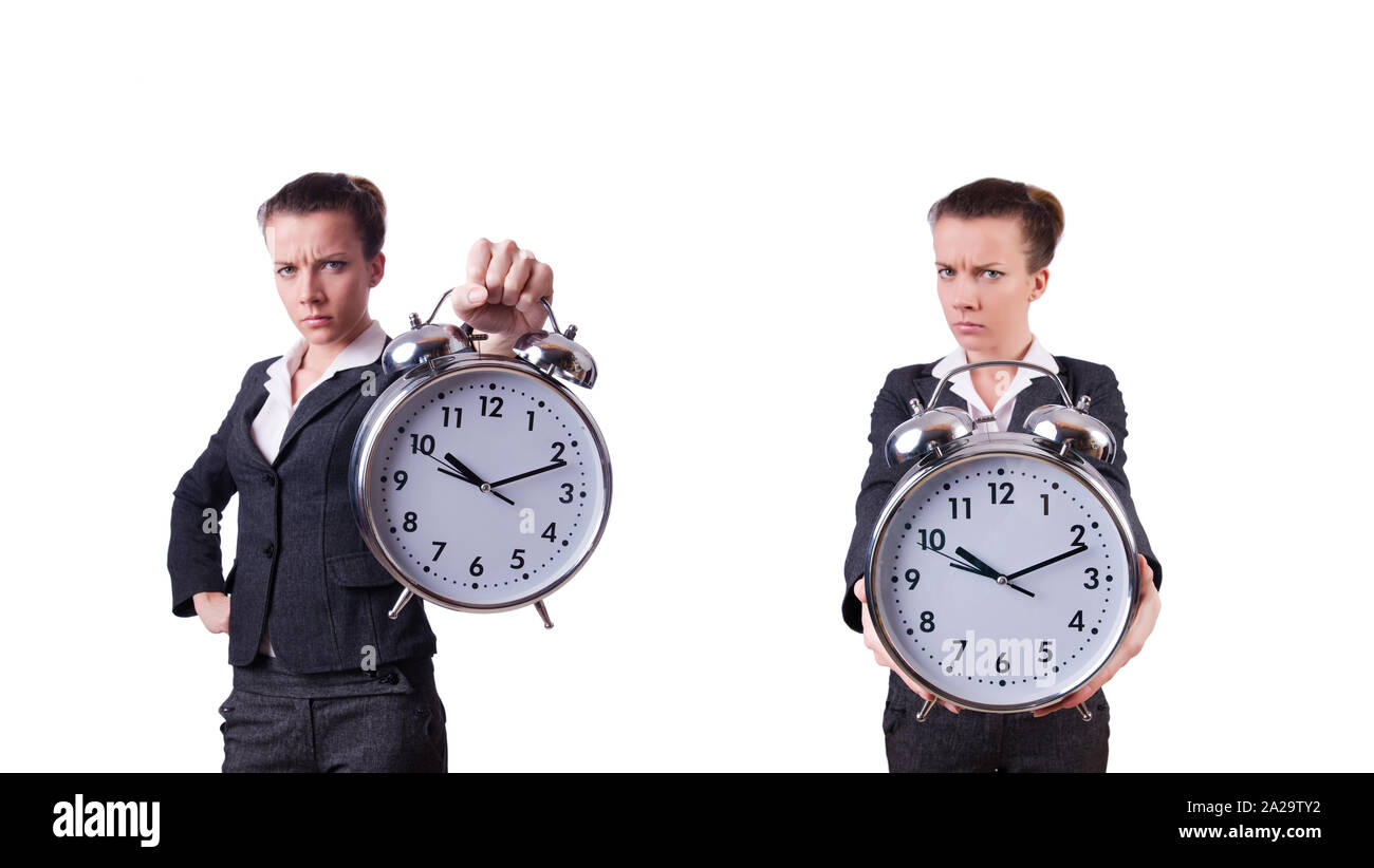 The businesswoman with clock missing her deadlines Stock Photo - Alamy