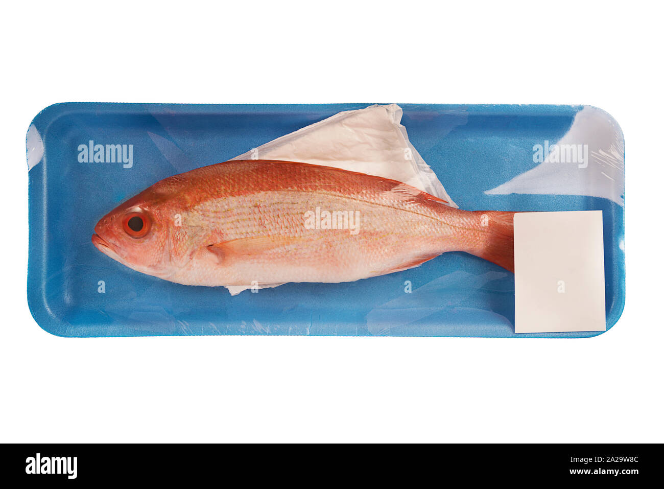Red snapper raw fish in a styrofoam container at the supermarket ...
