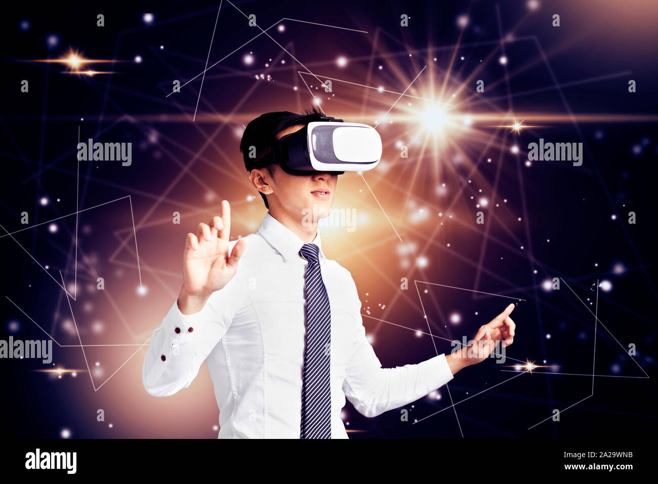 business man using VR computer and modern technology concept Stock ...