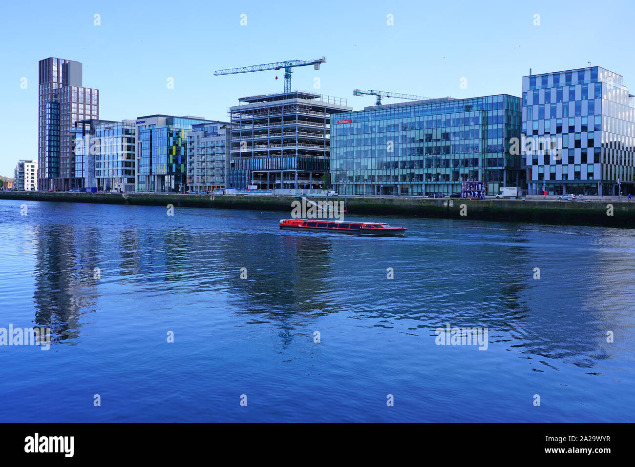 DUBLIN, IRELAND -4 MAY 2019- View of construction cranes over buildings ...