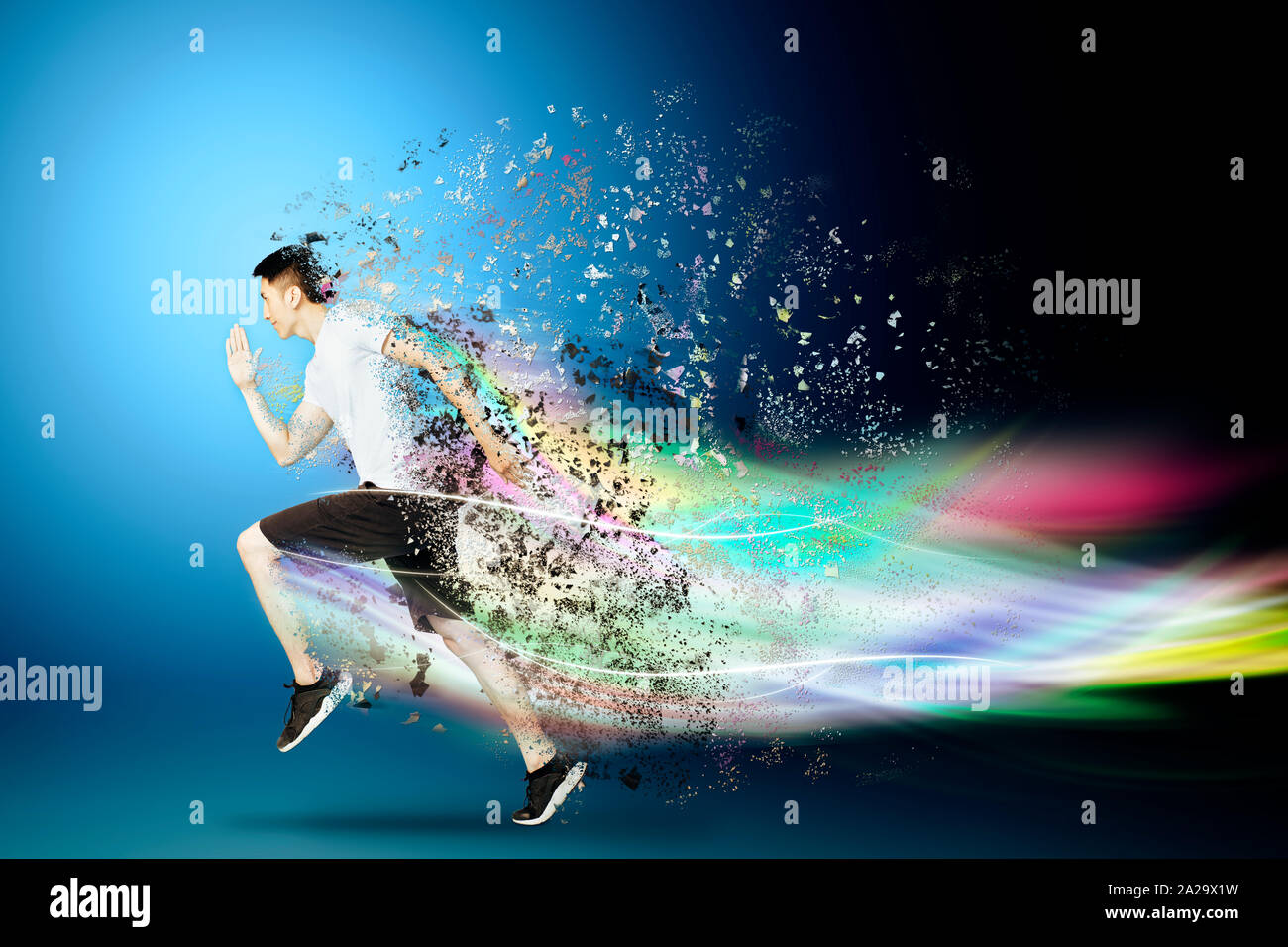 Young man running forward with speed concepts Stock Photo - Alamy