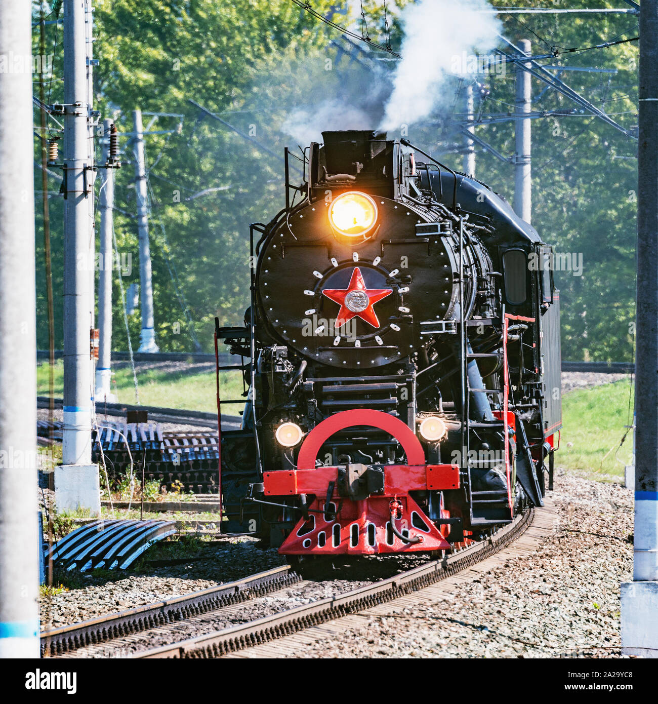 Image of the retro steam train at summer day time Stock Photo - Alamy