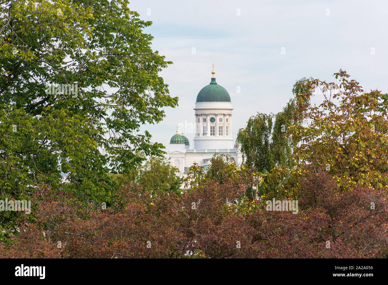 Helsinki Cathedral behind the trees in Helsinki Finland Stock Photo - Alamy