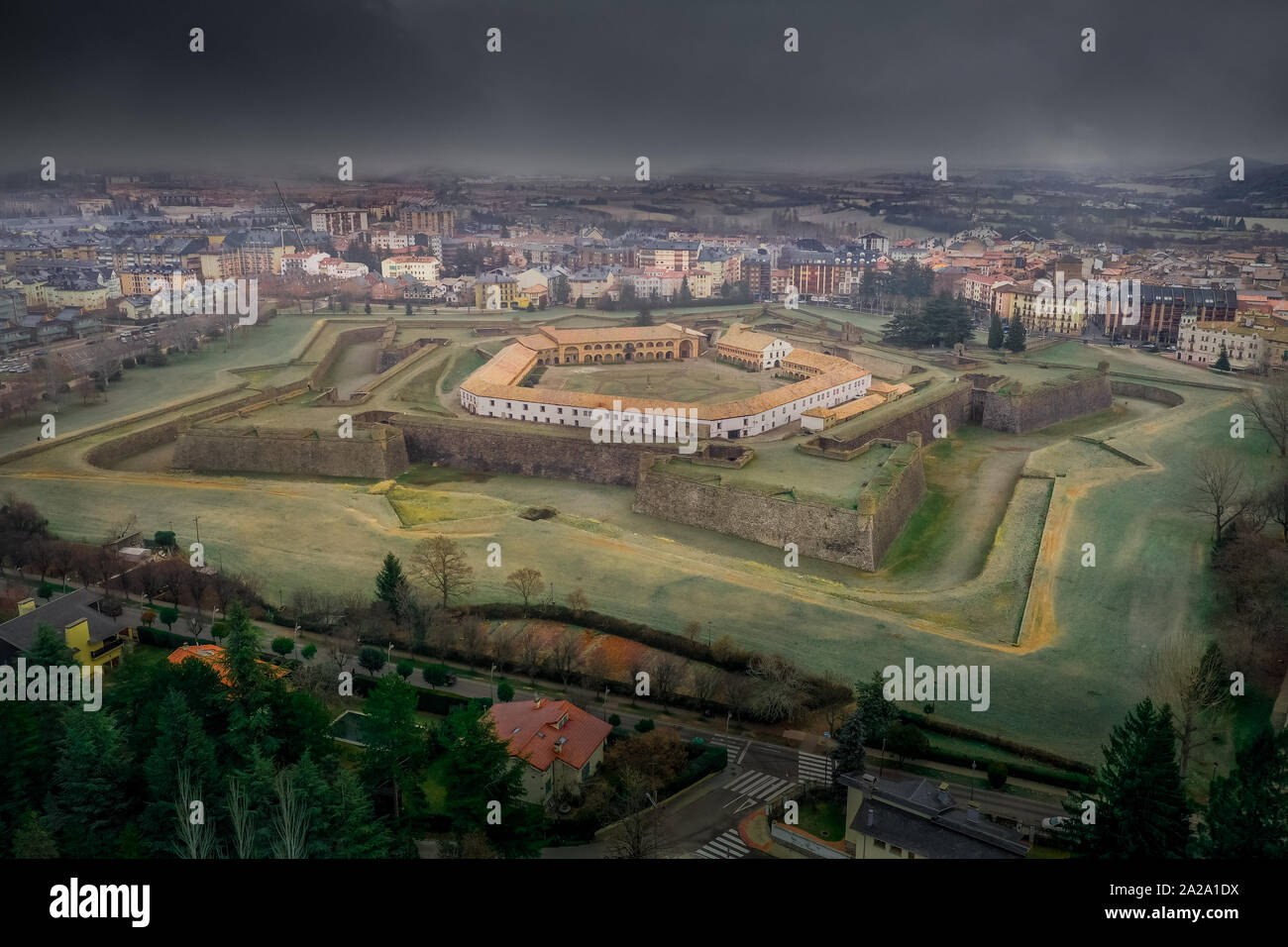 Winter gloomy sky view of Jaca fortress at the cross roads of the ...