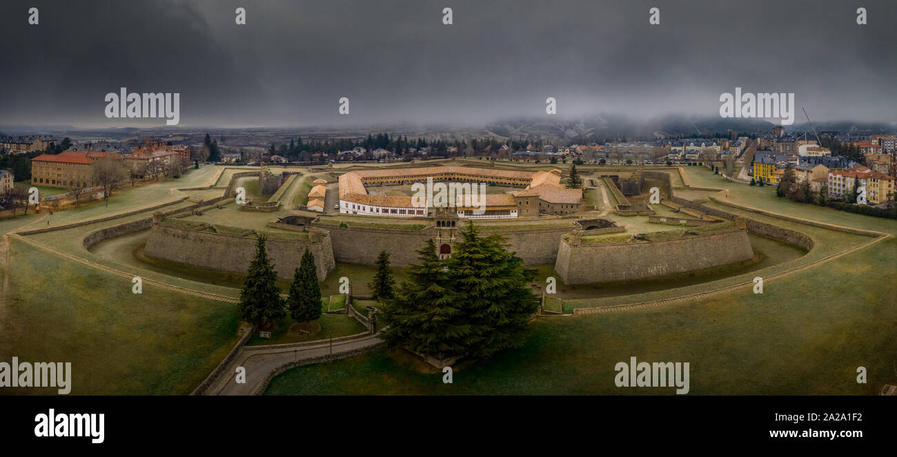 Winter gloomy sky view of Jaca fortress at the cross roads of the ...