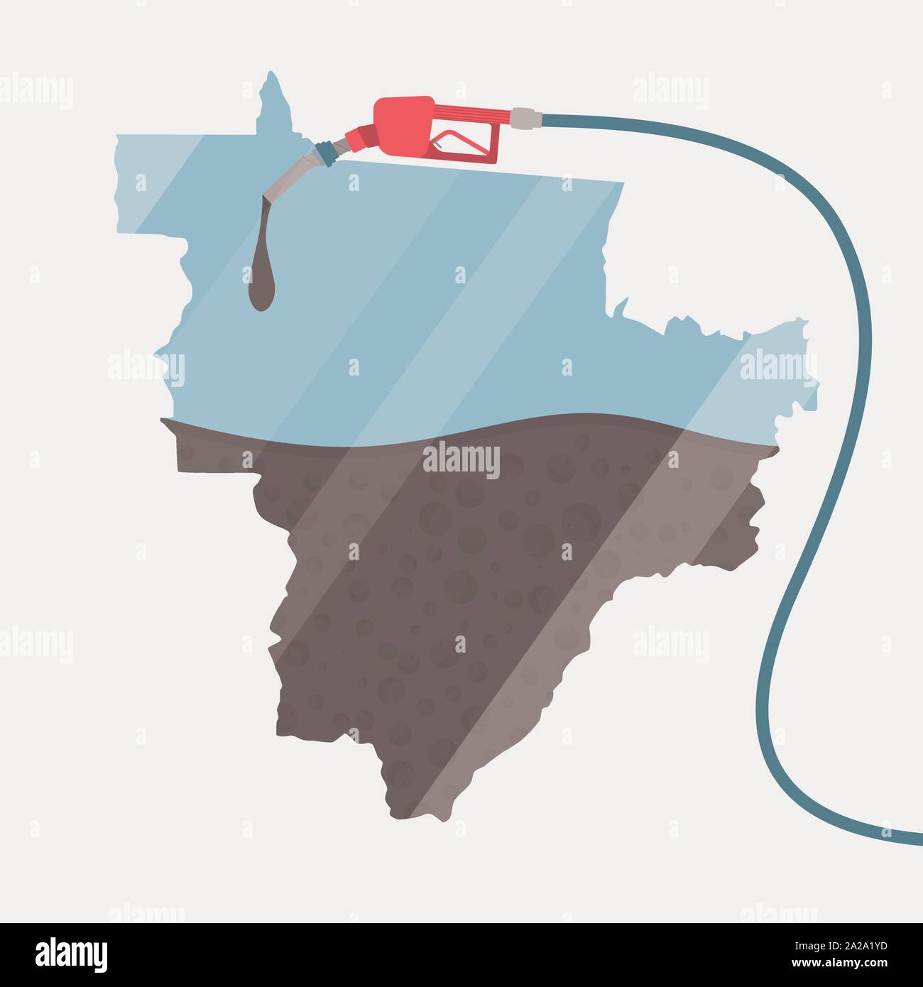 Map of midwest of Brazil being fueled by oil. Gas pump fueled map. On ...