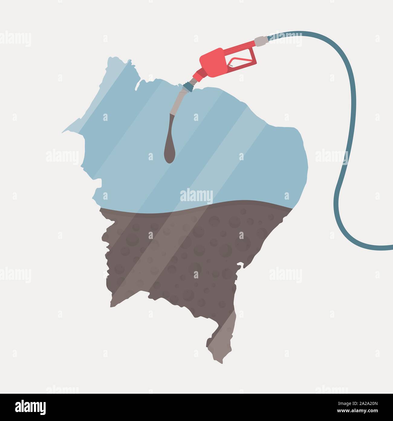 Map of northeast of Brazil being fueled by oil. Gas pump fueled map. On ...