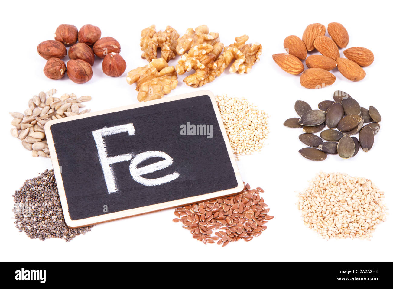 Inscription Fe and healthy natural food containing iron, omega acids ...