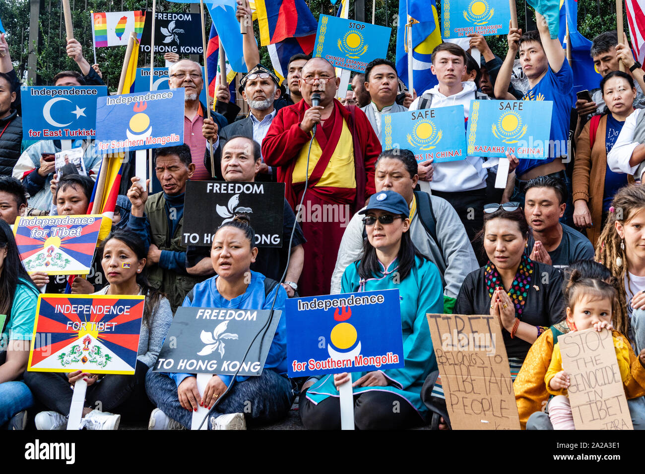 New York, United States. 01st Oct, 2019. Protestors from East Turkistan ...