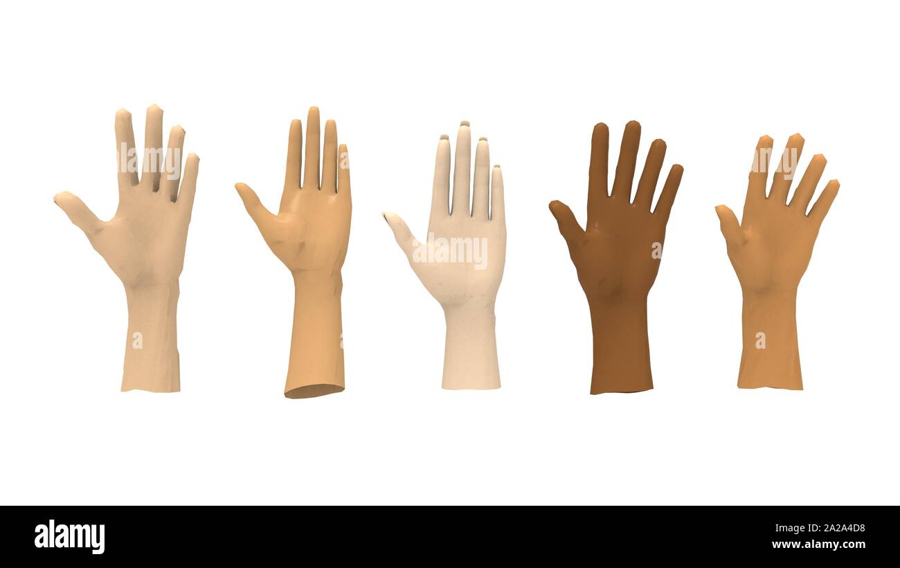 3d rendering of multiple hands isolated in white studio background ...